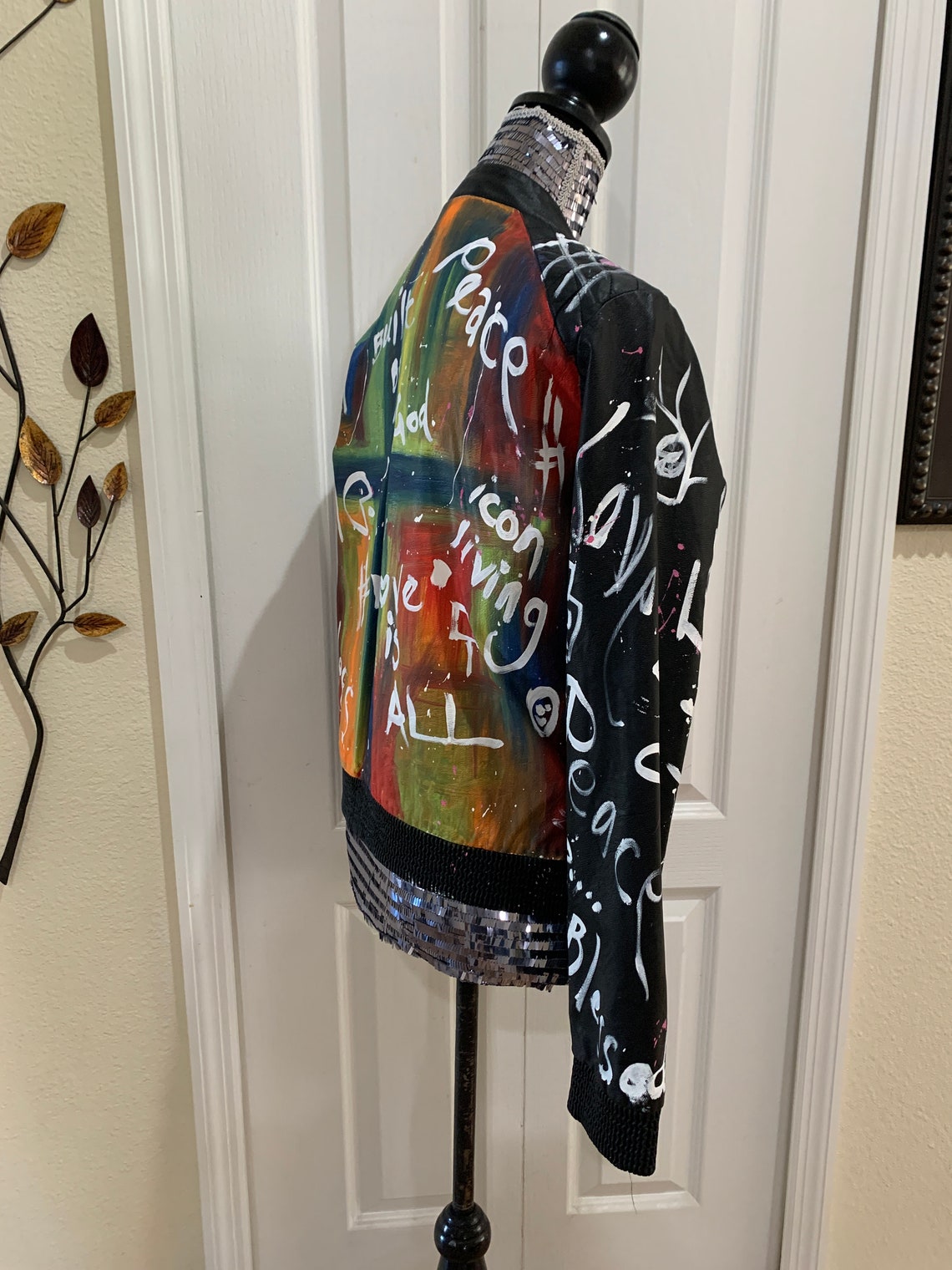 Graffiti Jacketvintage Jacketfaux Leatherpainted | Etsy