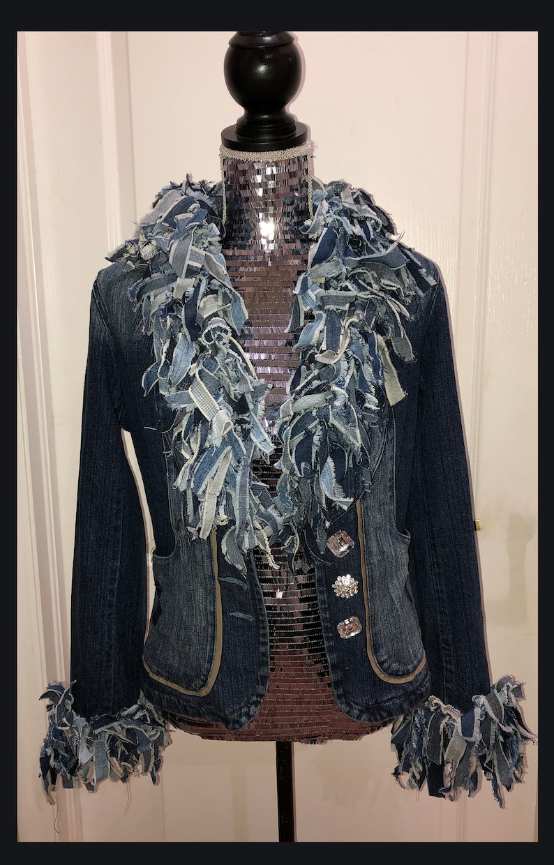 Fringe Jean JacketDenim fringe blazerdenim collarunique | Etsy
