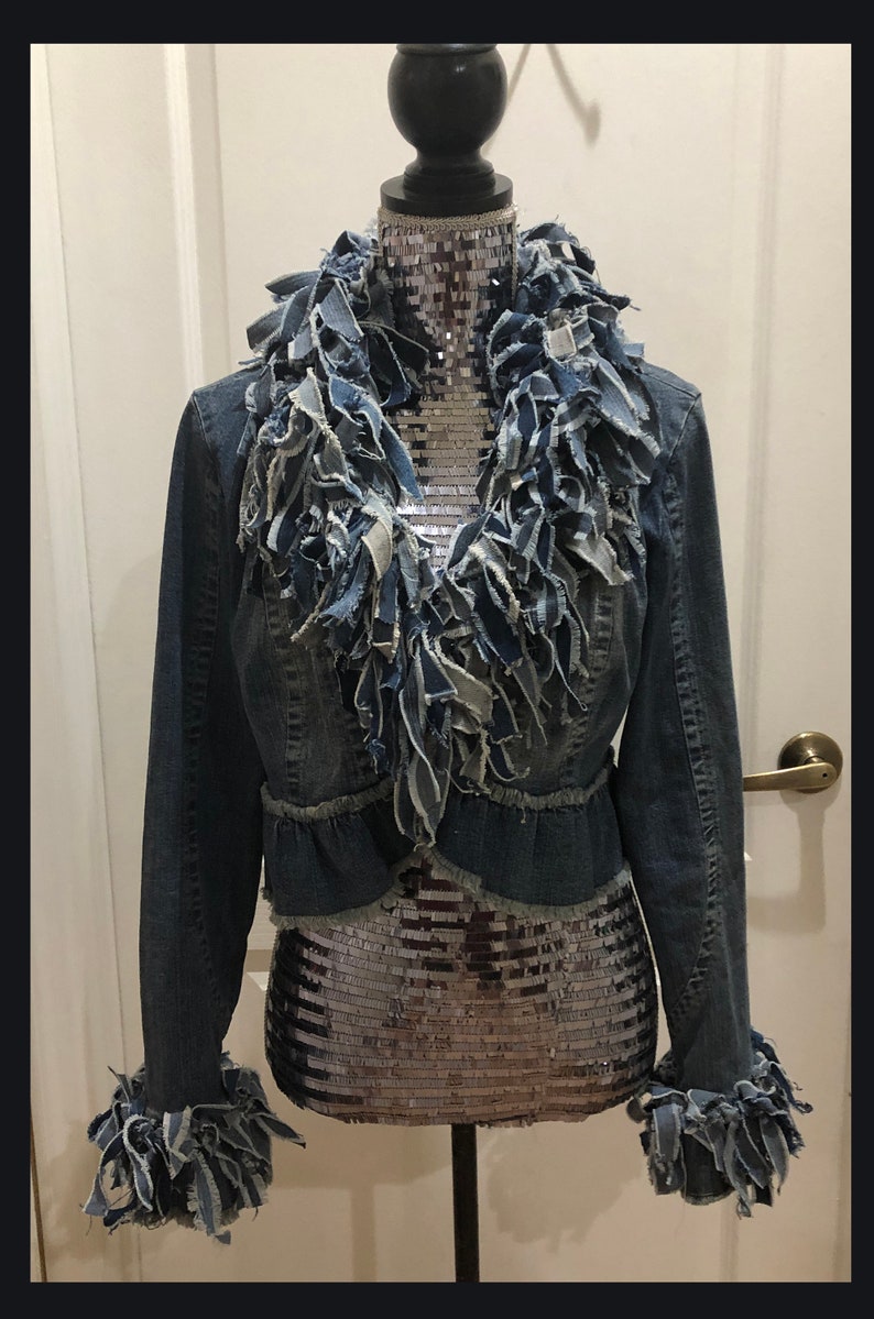 Fringe Jean JacketDenim fringe blazerdenim collarunique | Etsy