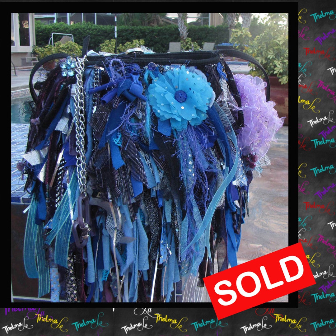 Blue Fringe Handbag,bag,upcycle,bling,beads,jewels,rhinestone,ultra ...