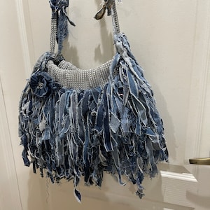 Bling Denim Bag,distress Fringe Bag,fringe Denim Bag,denim Jean Bag ...