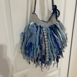 Blue Mixed Bag,hippie Bag,fringed Handbag,custom Fringe Bag,fabric ...