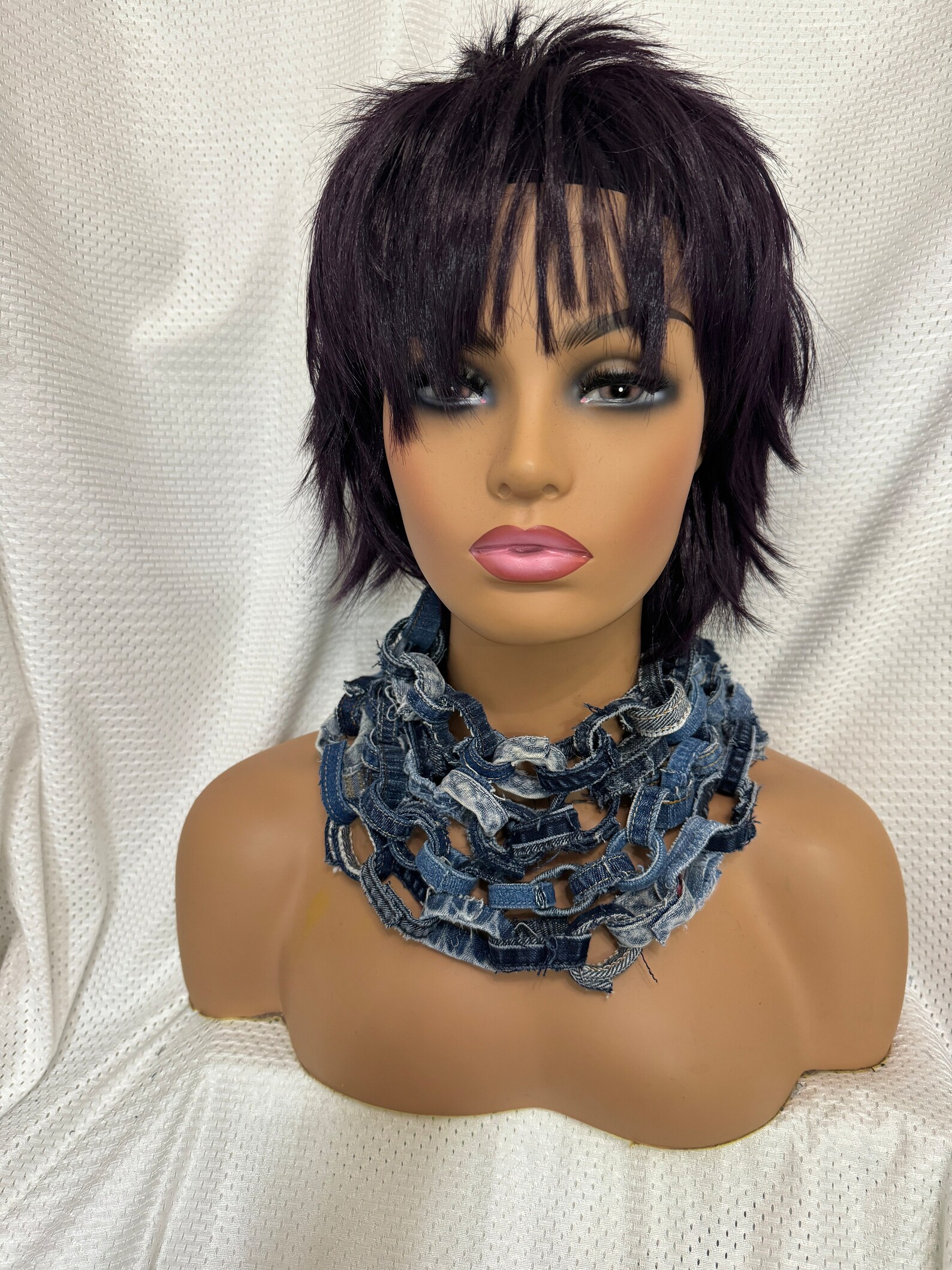 Denim Loop Necklace,jean Loop Necklace,handmade Necklace,denim Neck ...