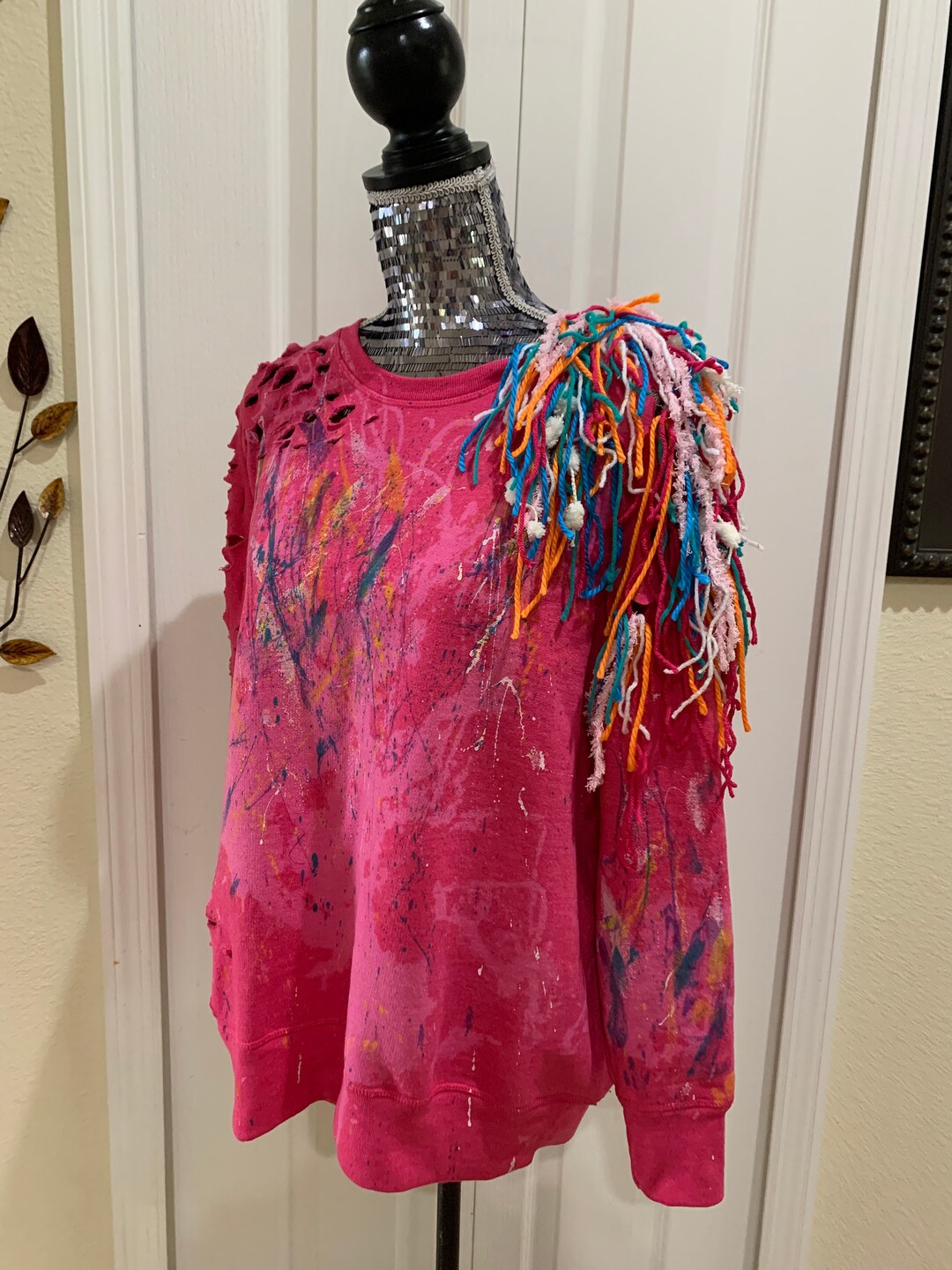 Fringe Sweatshirt,distress Sweatshirt,painted Sweatshirt,bleached ...