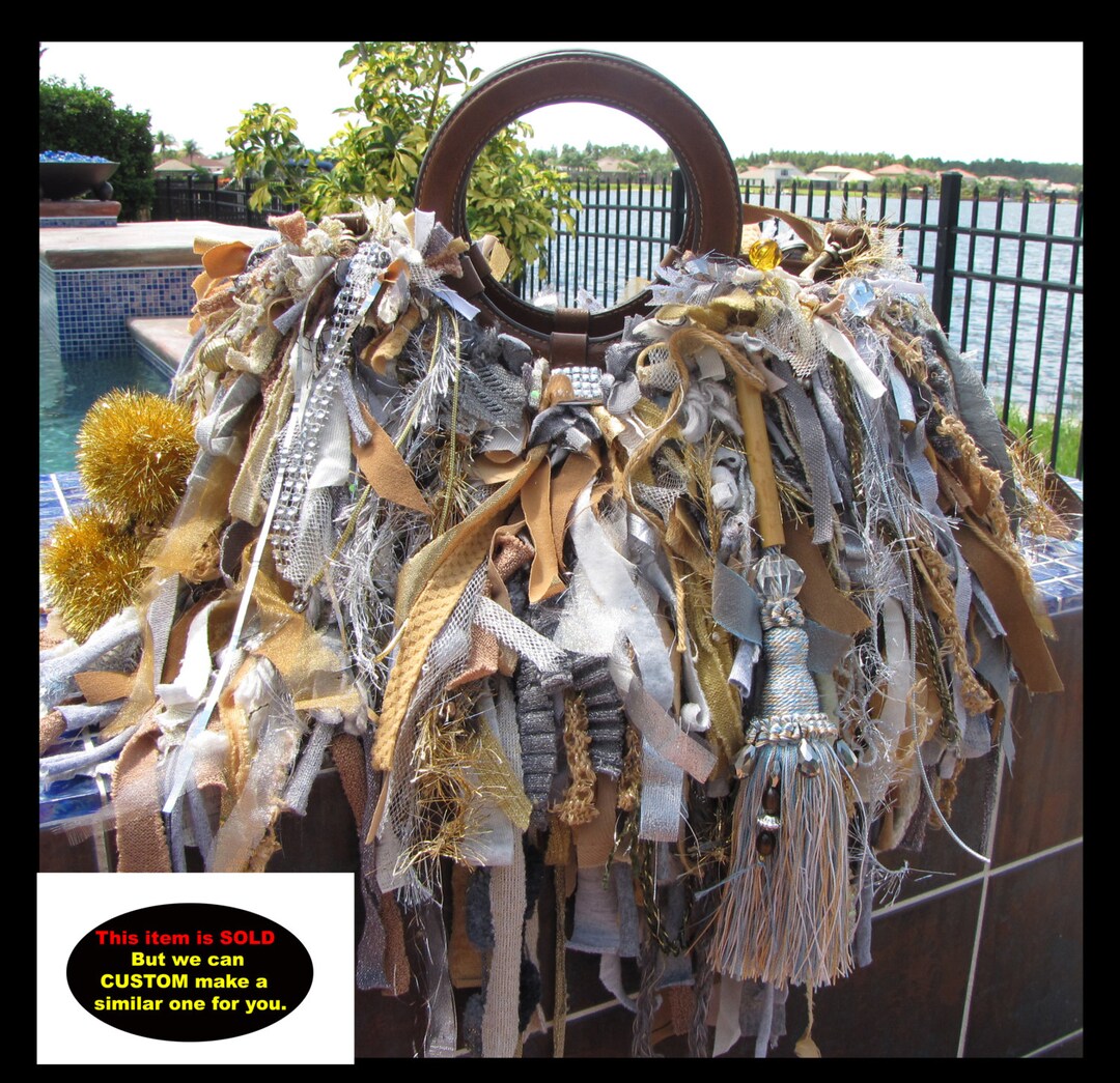 Unique Fringe Handbag,upcycled Fringe Handbag,golds,grays and Beiges ...