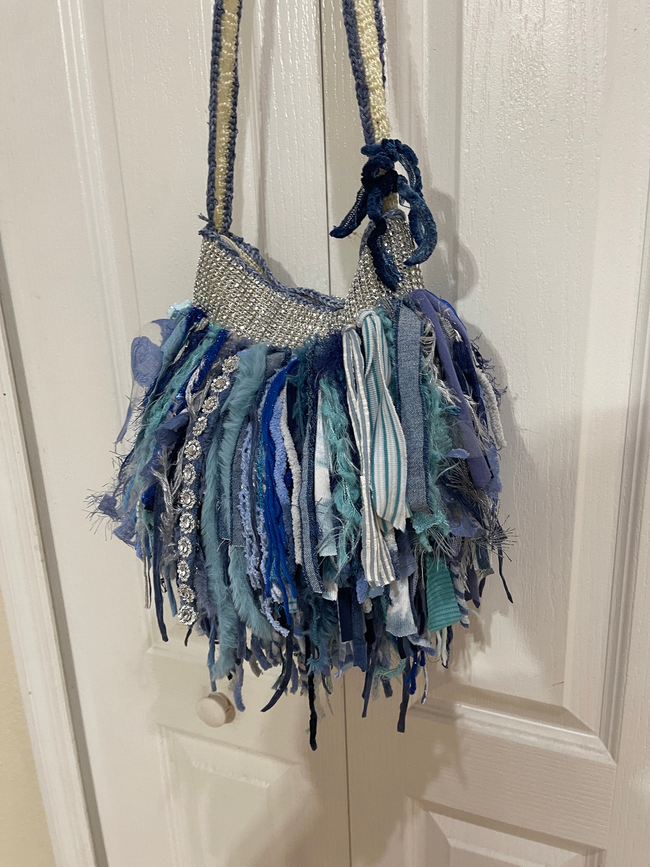 Blue Mixed Bag,hippie Bag,fringed Handbag,custom Fringe Bag,fabric ...