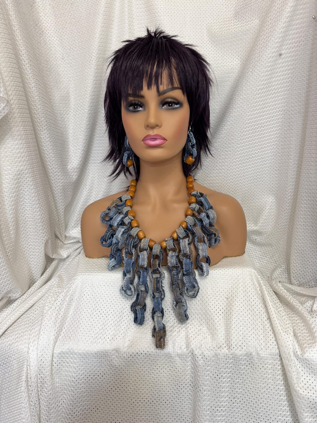 Denim Loop Necklace,jean Loop Necklace,handmade Necklace,denim Neck ...