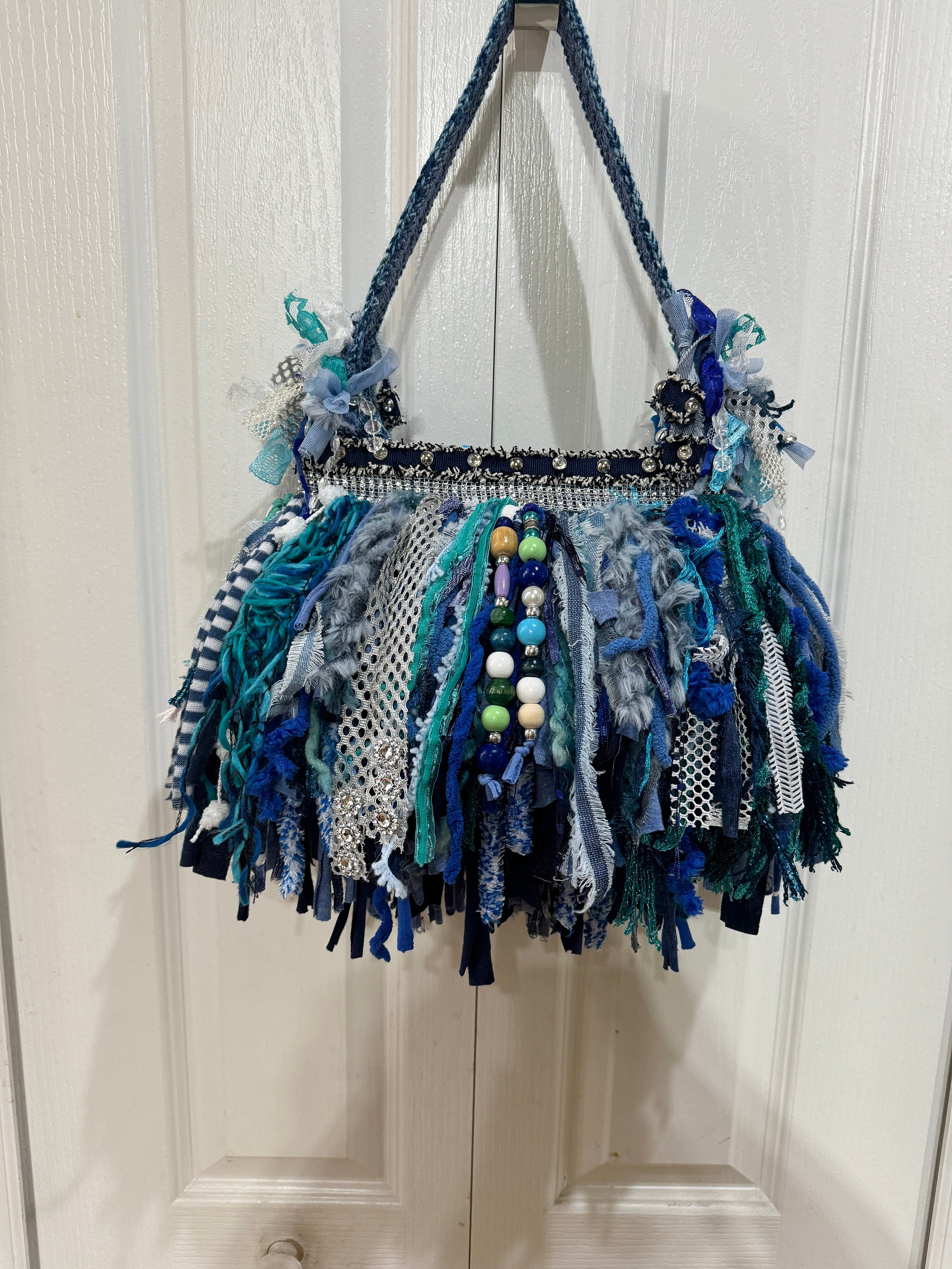 Deep Blue Bag,fringed Handbag,custom Fringe Bag,fabric Fringe Bag ...