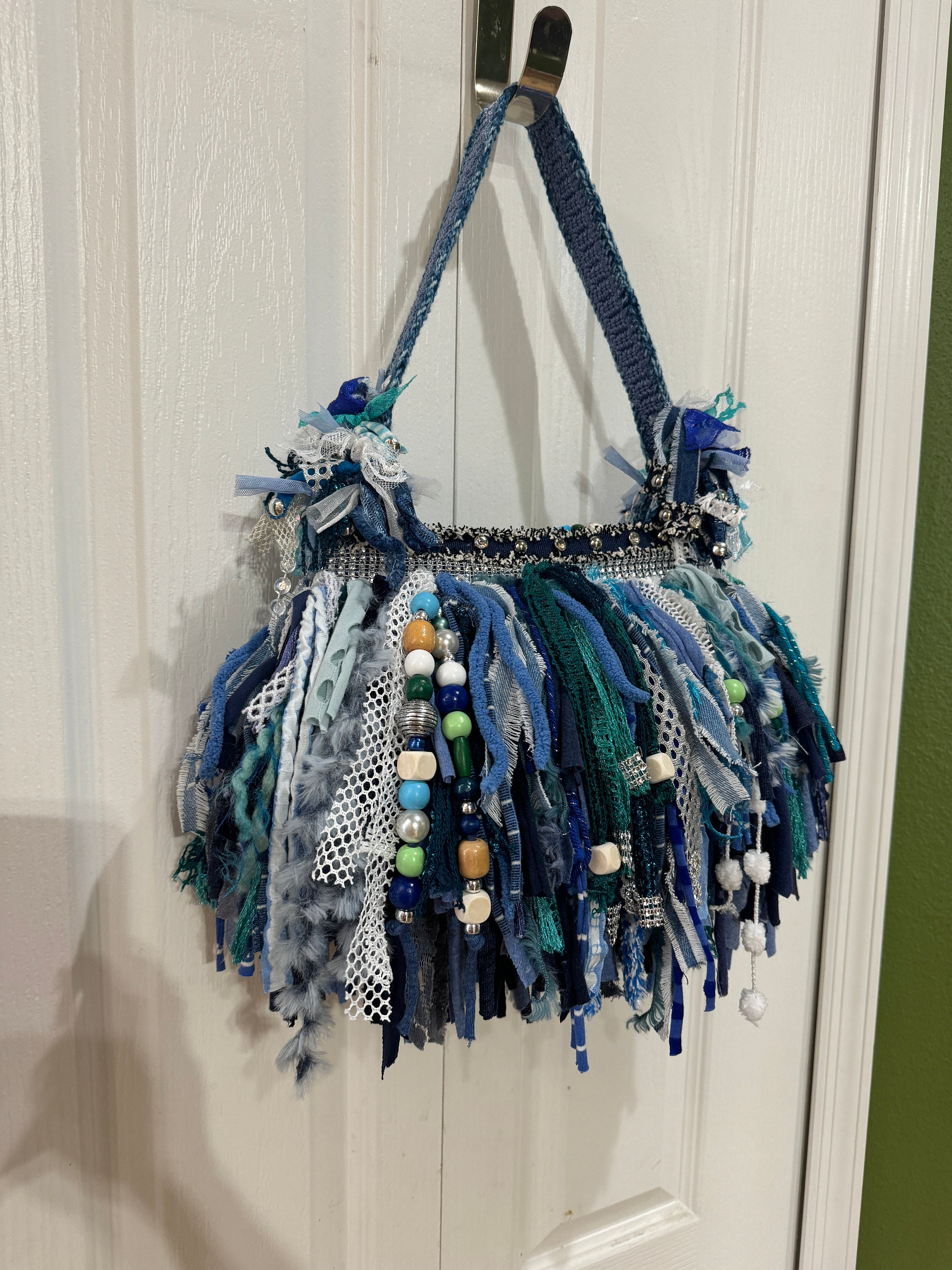 Deep Blue Bag,fringed Handbag,custom Fringe Bag,fabric Fringe Bag ...