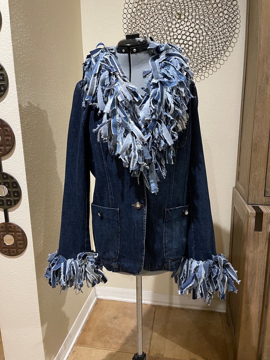 Fringe Jean Jacket,denim Fringe Blazer,denim Collar,unique Fringe ...
