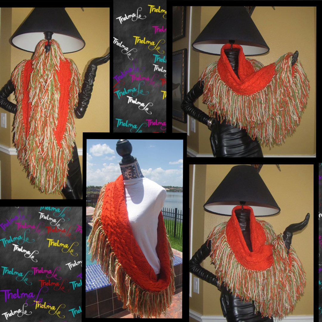 Fringe Infinity Scarfultra Fringeorangegreen and - Etsy