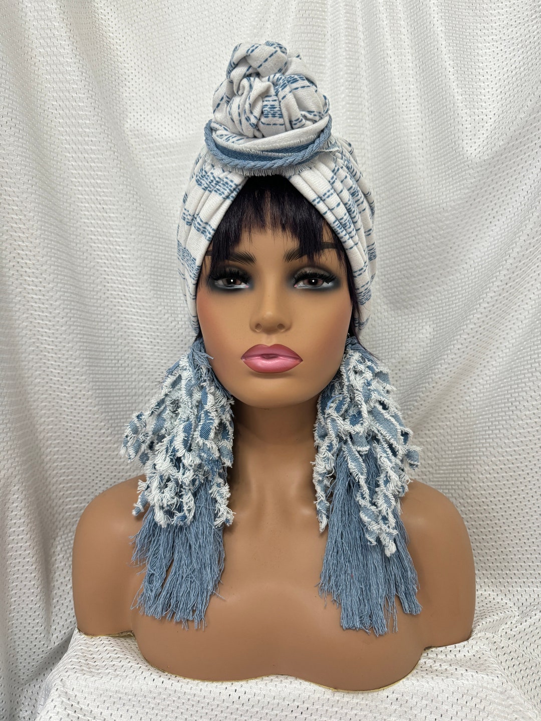 Blue Denim Earrings,handmade Turban, Turban Set,texture Earrings,bold ...