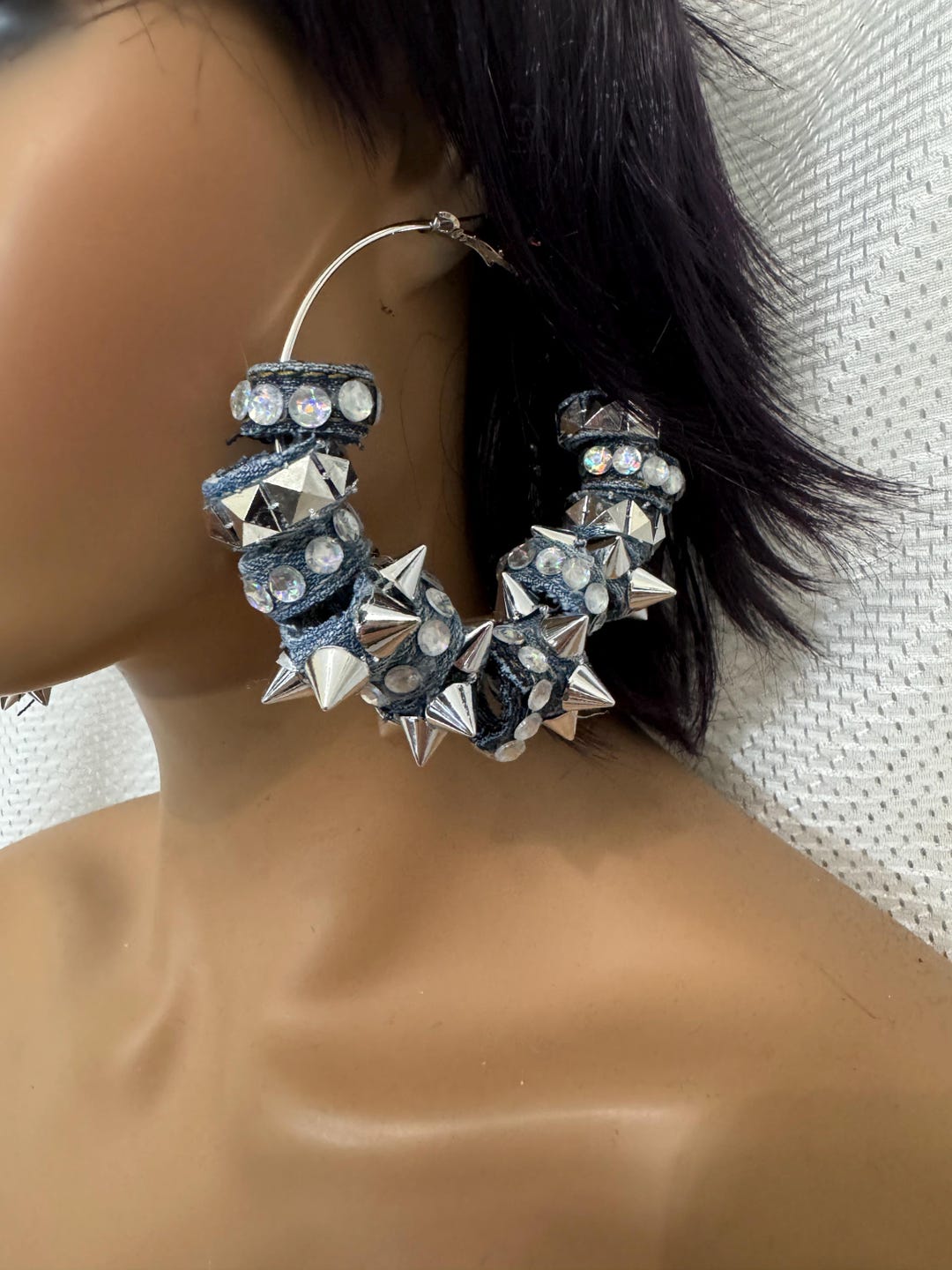 Denim Earrings,bling Fringe Earring,hoop Earrings,denim Stud Earring ...