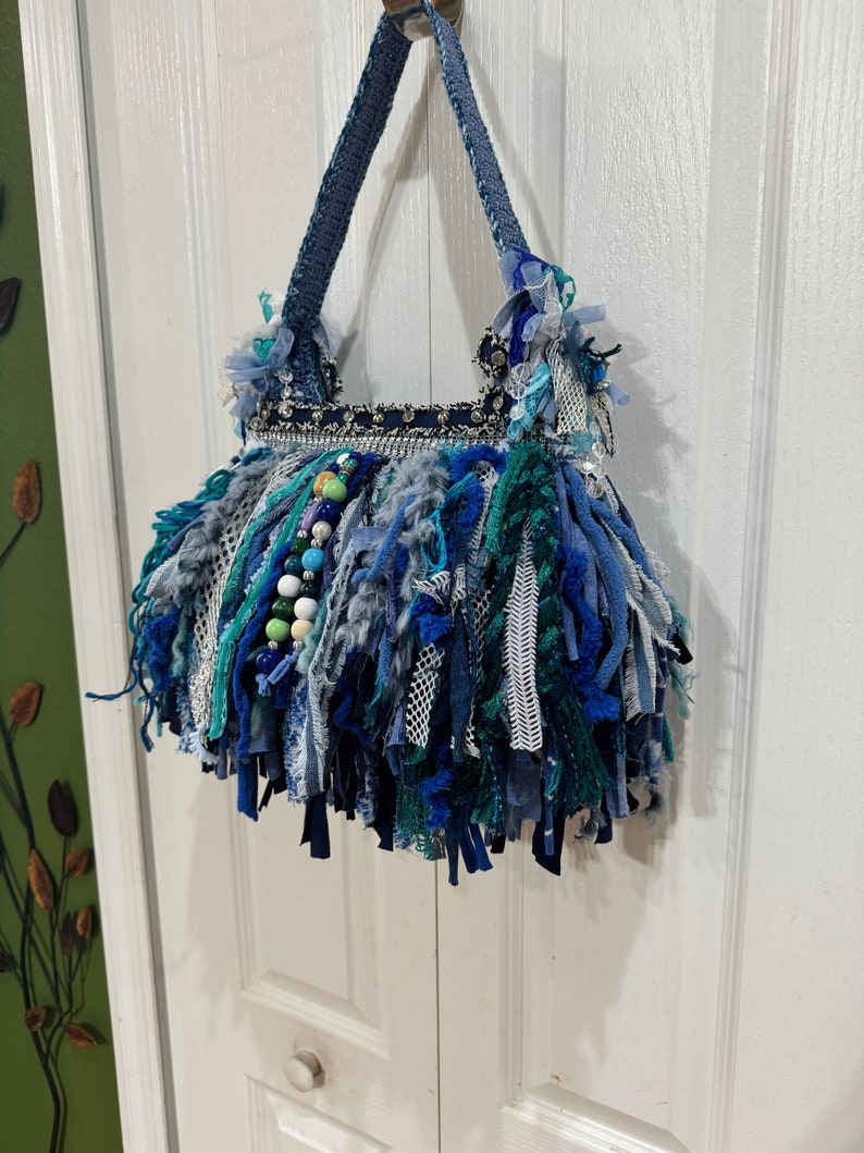 Deep Blue Bag,fringed Handbag,custom Fringe Bag,fabric Fringe Bag ...