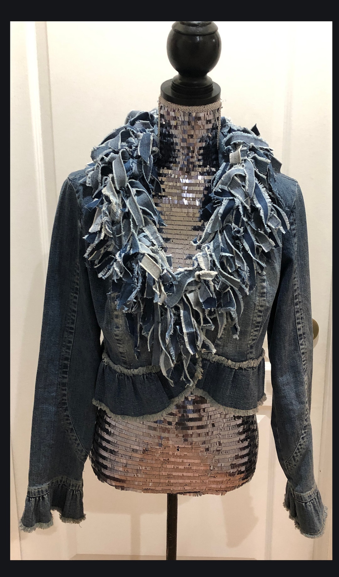 Fringe Jean Jacket,distressed Jacket,upcycled Jacket,denim Fringe ...