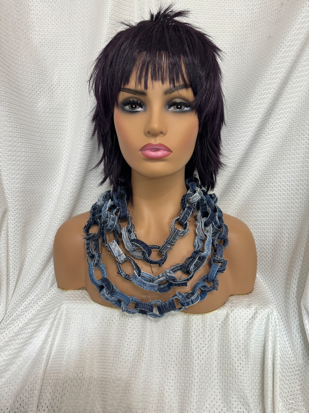 Denim Loop Necklace,jean Loop Necklace,handmade Necklace,denim Neck ...