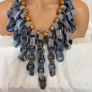 Denim Loop Necklace,jean Loop Necklace,handmade Necklace,denim Neck ...