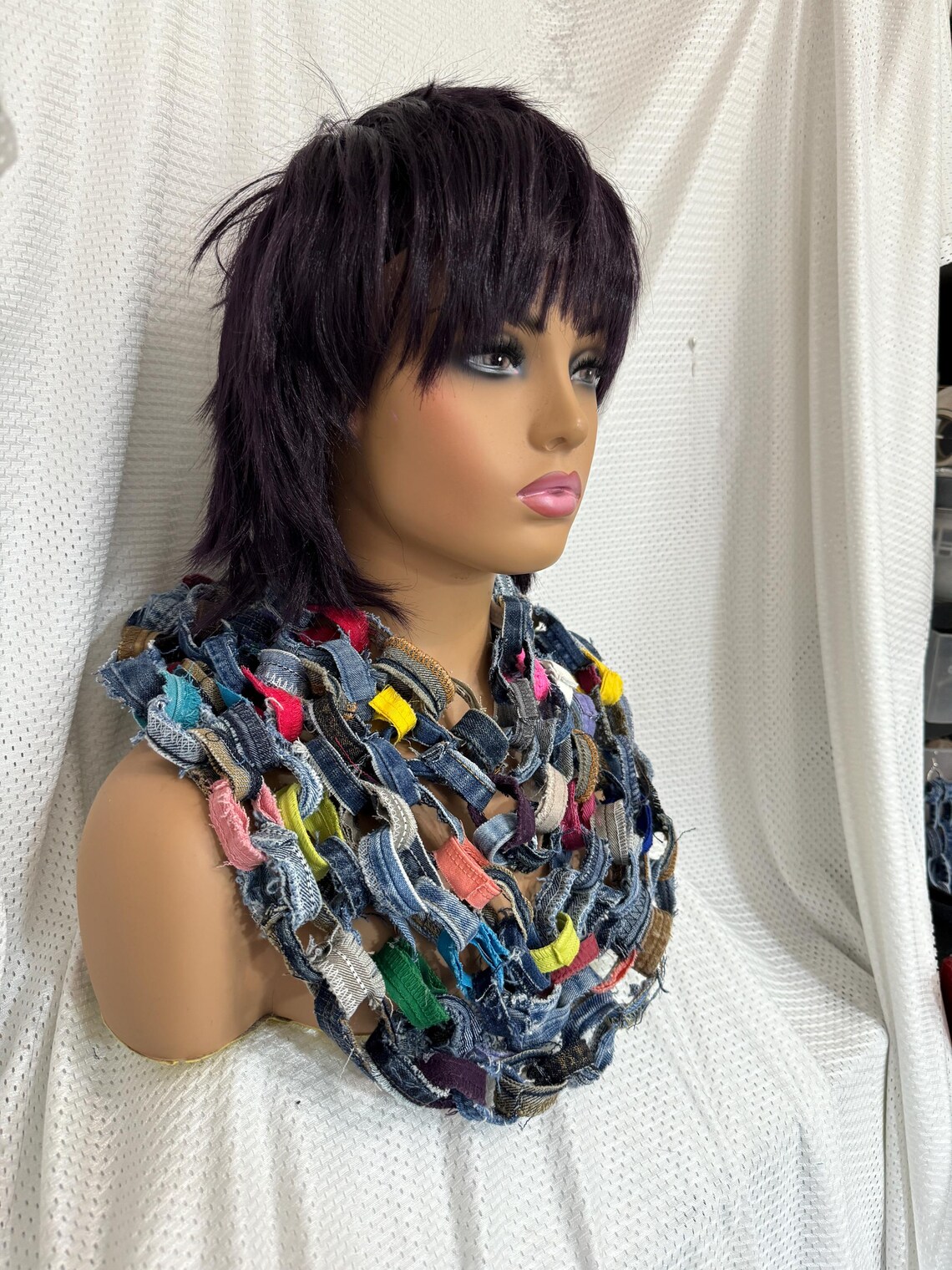 Color Denim Necklace,denim Loop Necklace,jean Loop Necklace,handmade ...