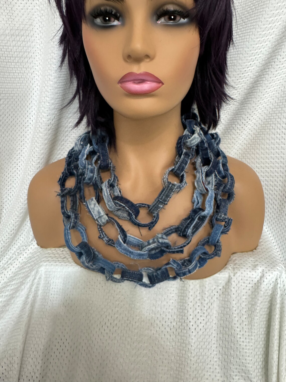 Denim Loop Necklace,jean Loop Necklace,handmade Necklace,denim Neck ...