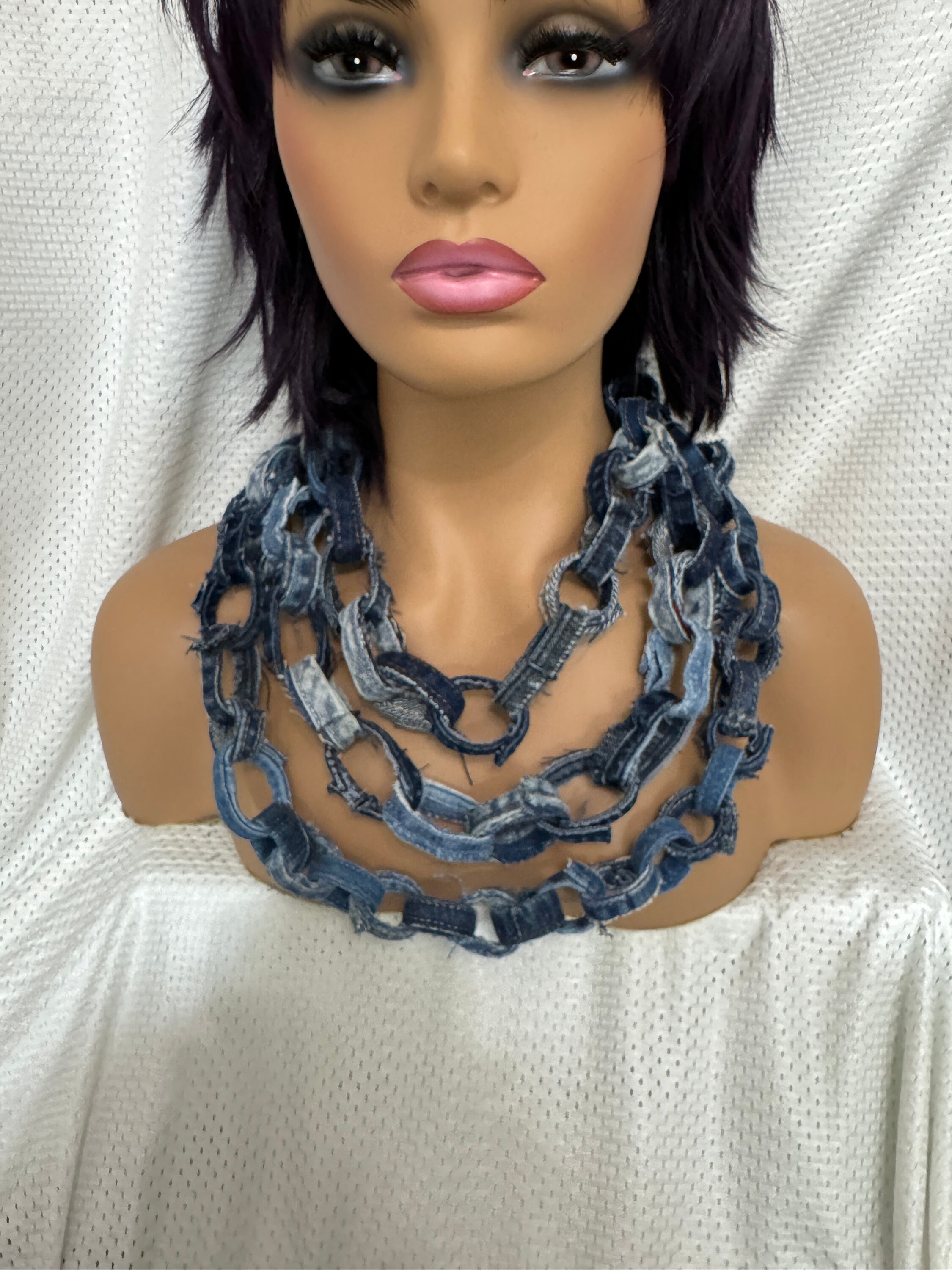 Denim Loop Necklace,jean Loop Necklace,handmade Necklace,denim Neck ...