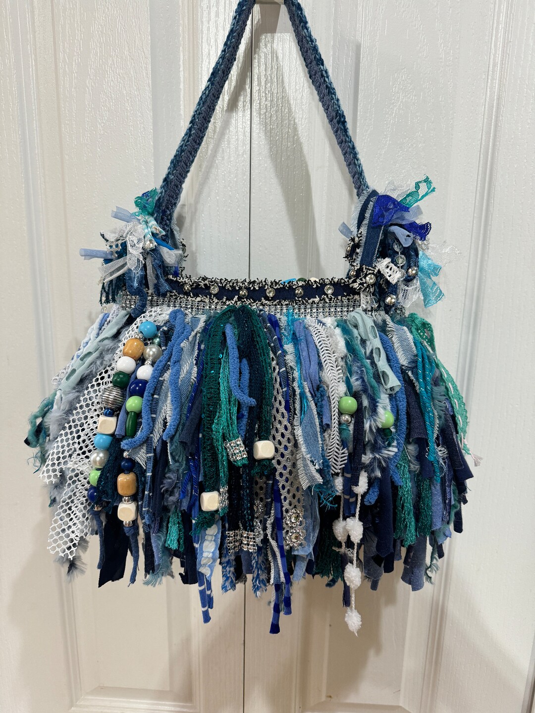 Deep Blue Bag,fringed Handbag,custom Fringe Bag,fabric Fringe Bag ...