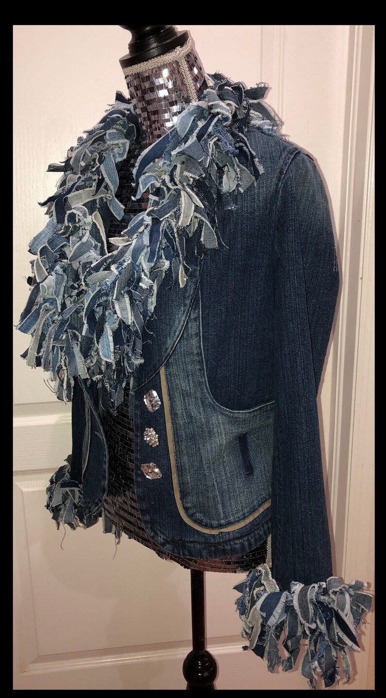 Fringe Jean JacketDenim fringe blazerdenim collarunique | Etsy