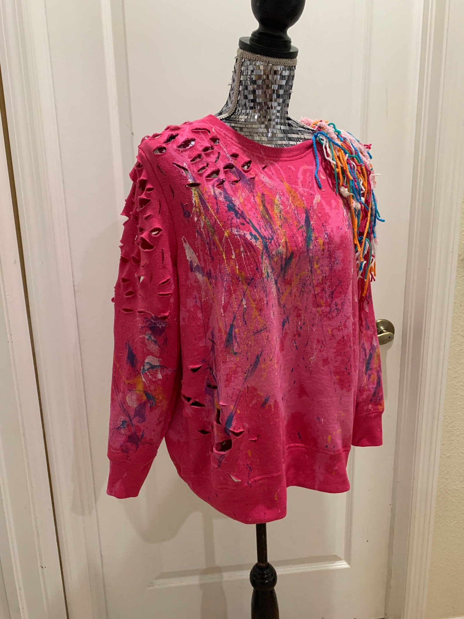 Fringe Sweatshirtdistress Sweatshirtpainted | Etsy