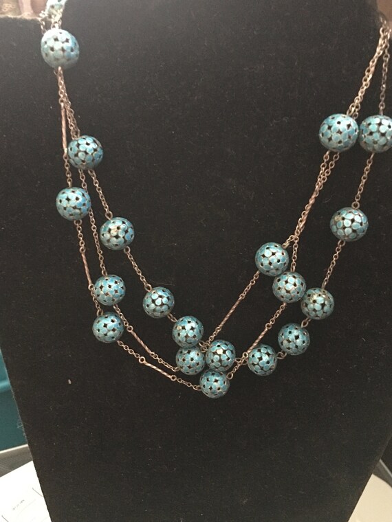 Enamel pierced ball silver necklace circa 1920s proba… - Gem