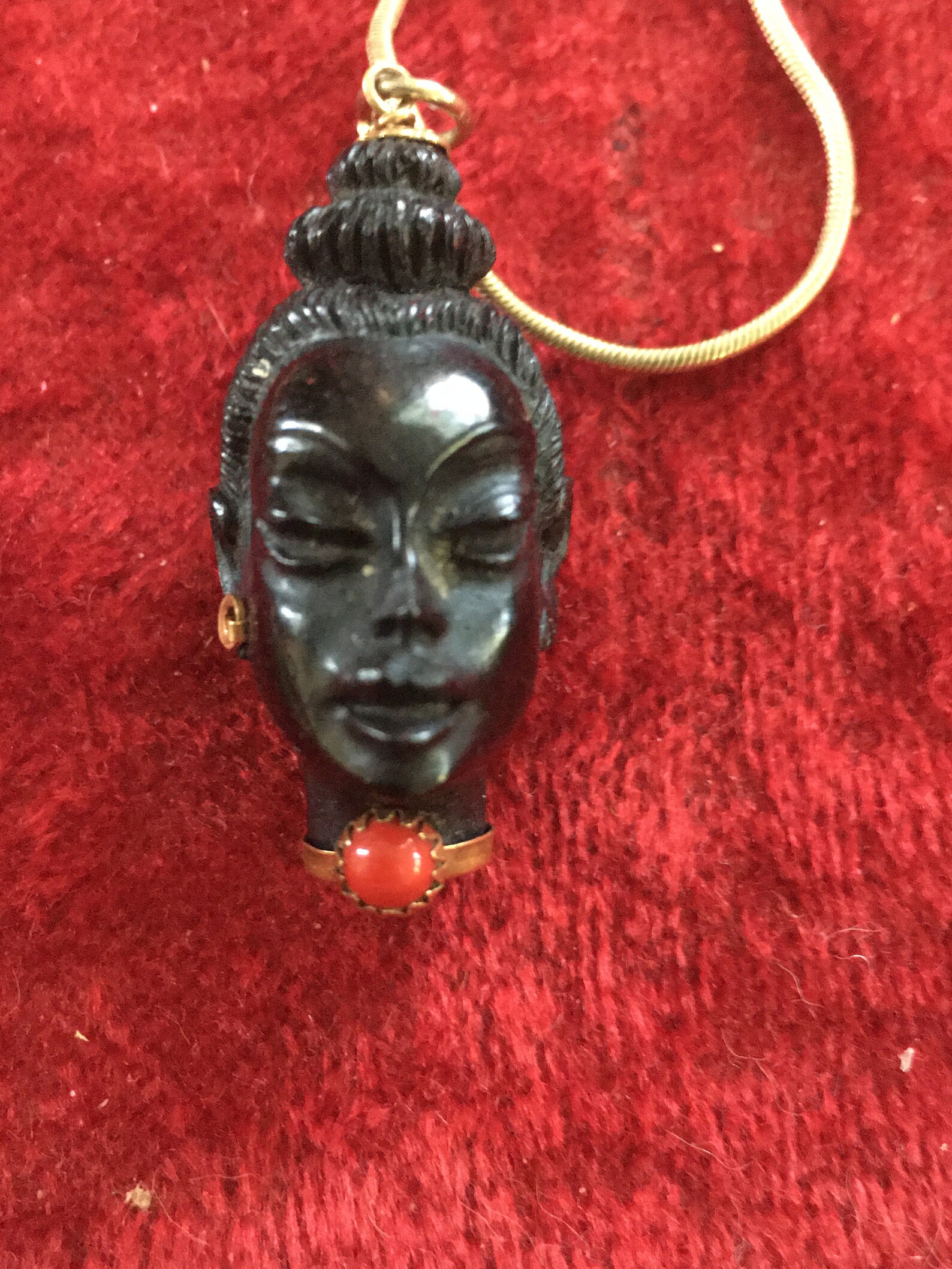 Africanfemale Head Pendant 18kt Chain in Black Ebony Wood and - Etsy