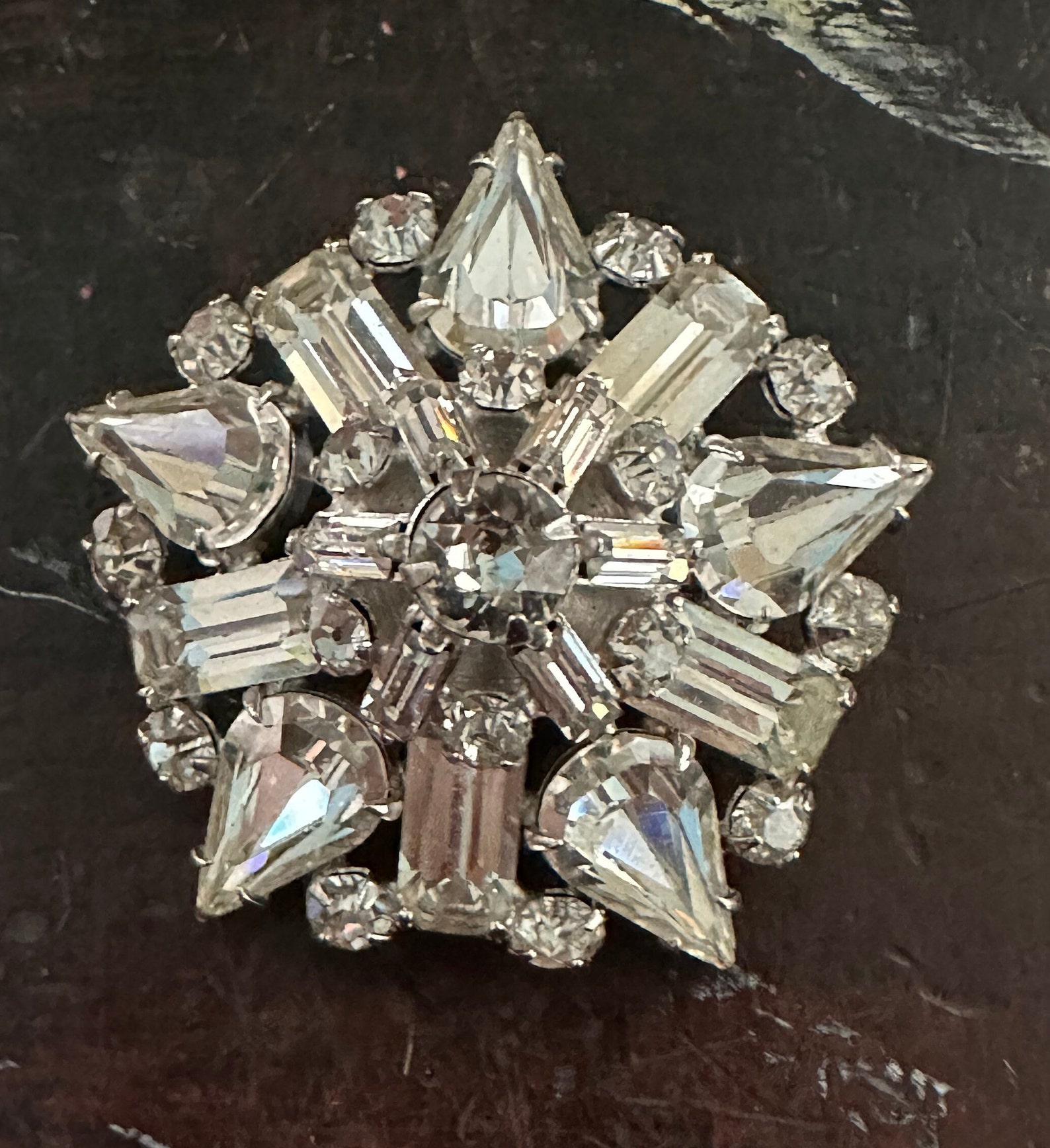 Rhinestone Star Brooch Set in Rhodium, Circa 1960s With Open Back ...