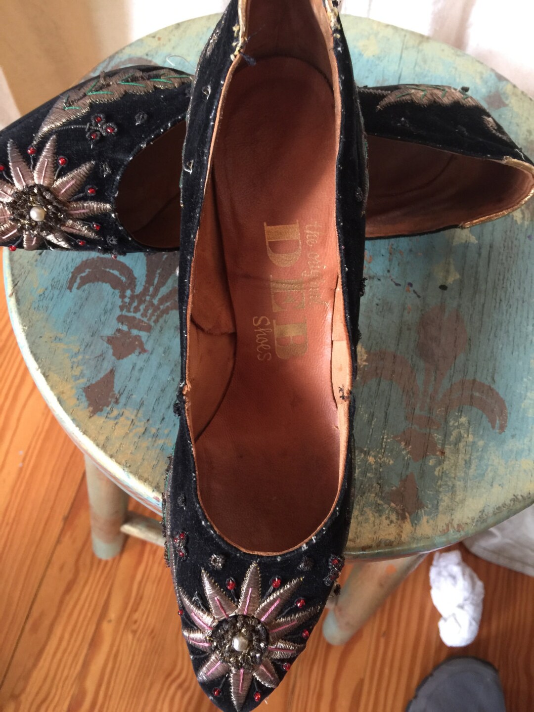 1950s Velvet and Bouillon Beaded Heels,shoes by the Original Deb Shoe ...