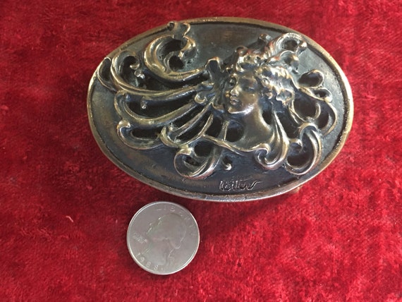 Bronze cast Art Nouveau guild female belt buckle sig… - Gem