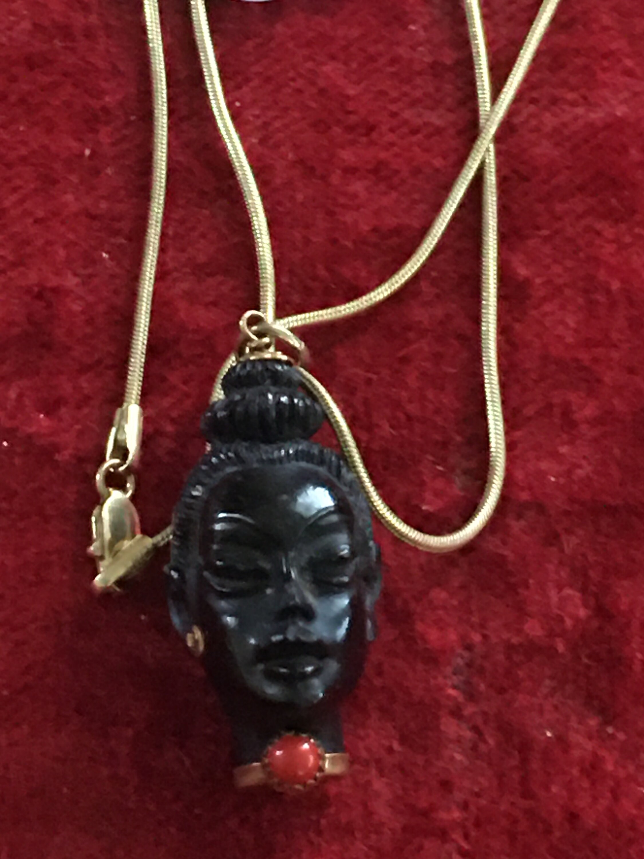 Africanfemale head pendant 18kt chain in black ebony wood and | Etsy