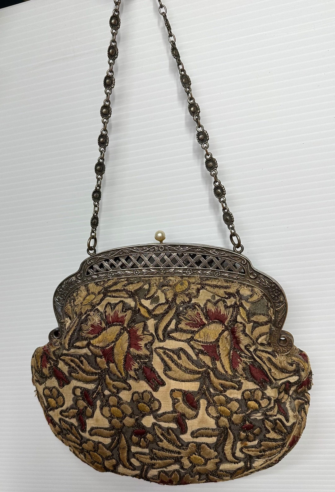 Silk Hand Brocade Handbag,purse Circa 1900-1910and Sterling Frame and ...