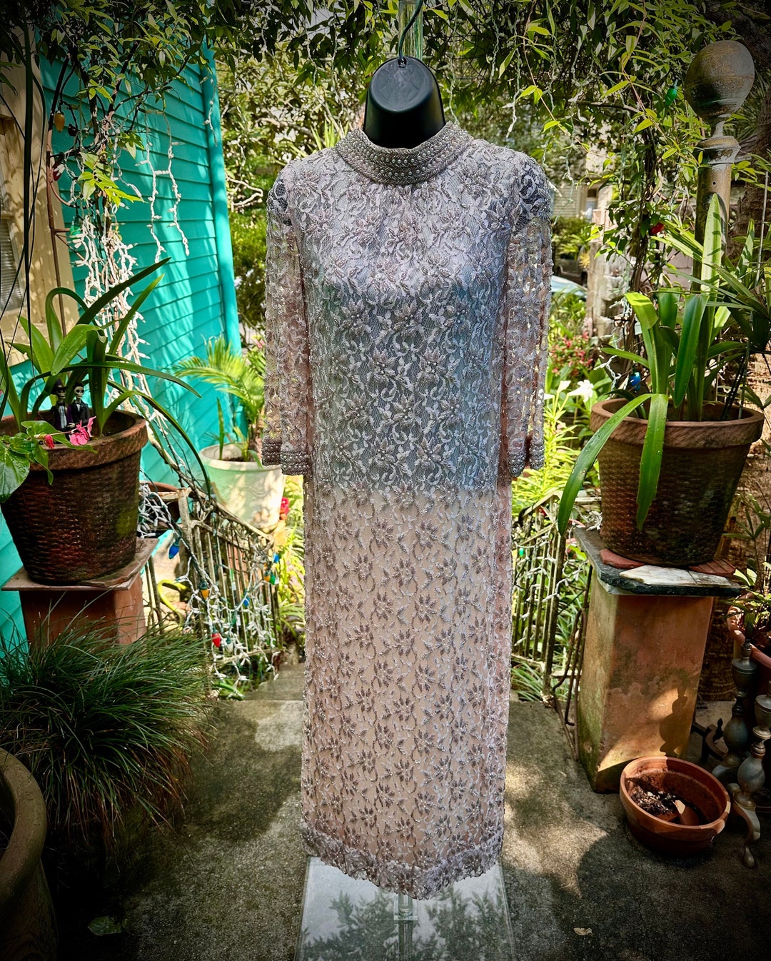 Handbeaded in Hong Kong,1960s Golden Garments,pink Lace Column or Tunic ...