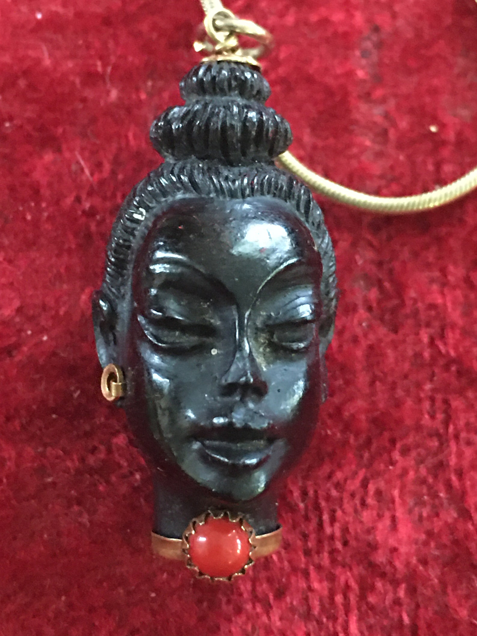 Africanfemale Head Pendant 18kt Chain in Black Ebony Wood and - Etsy
