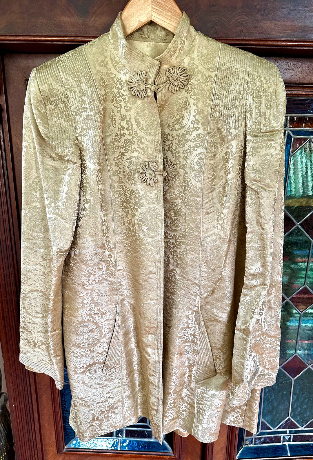 Chinese Silk Brocade in Diusty Pink Five Toe Dragon Motif, Circa 1940s ...