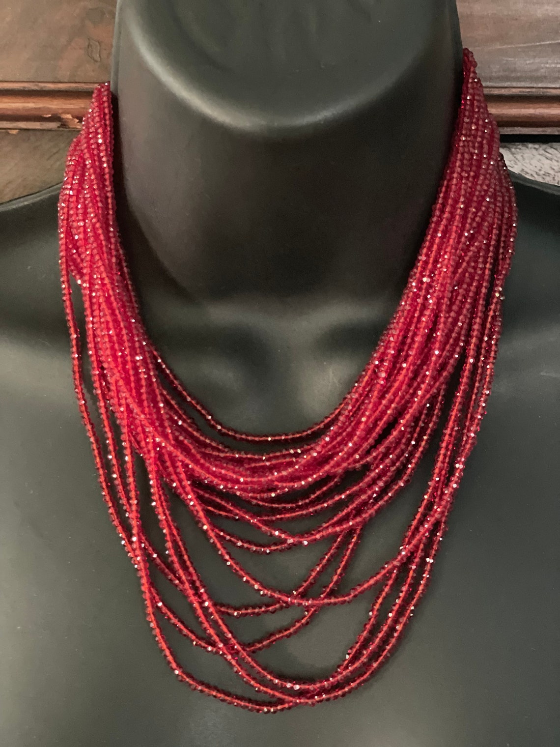 Art Deco Red Cut Crystal Necklace With Sterling Pave Rhinestone Clasp ...