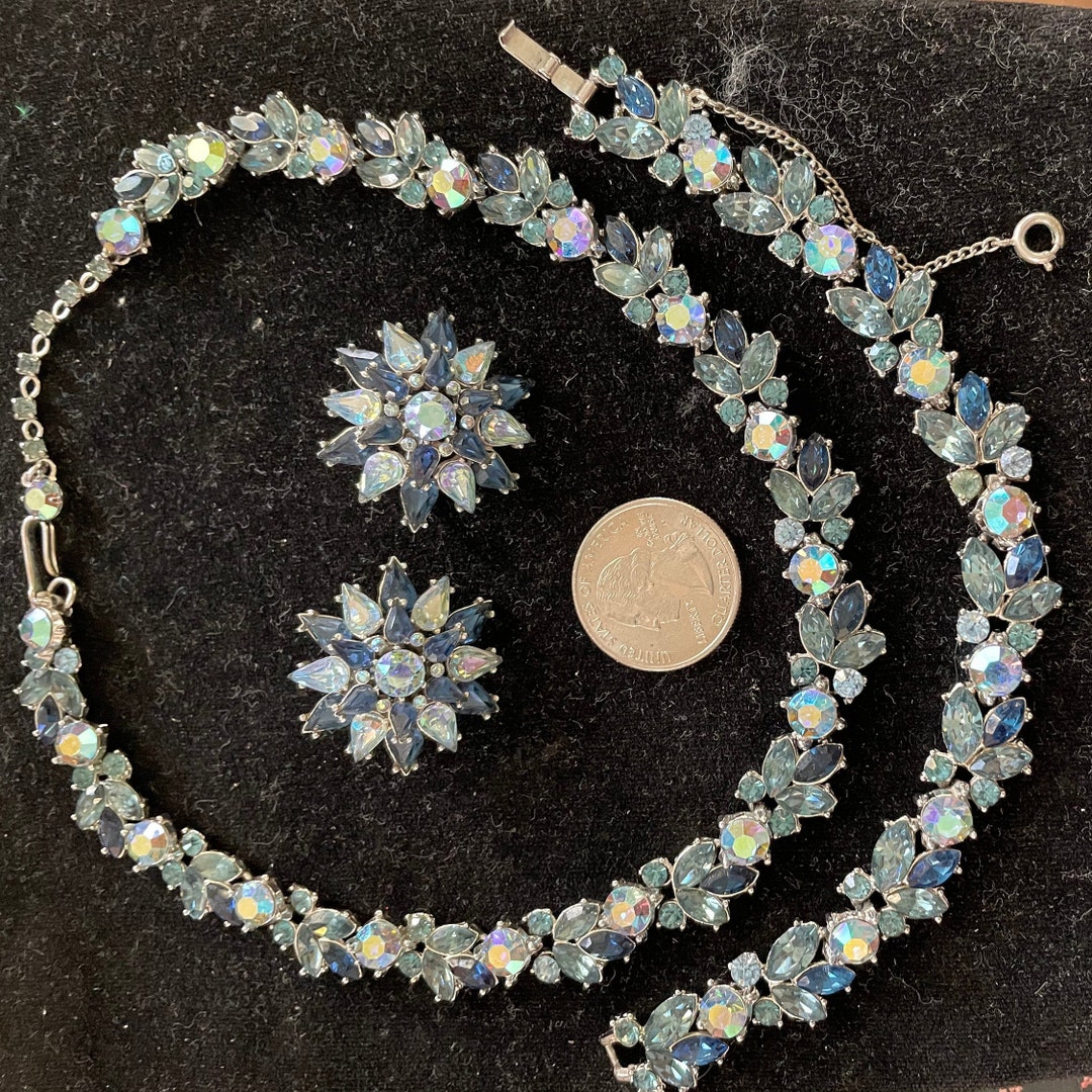 Crown Trifari Parure in Irridescent Blues,sapphire Blue and Sky Blue ...