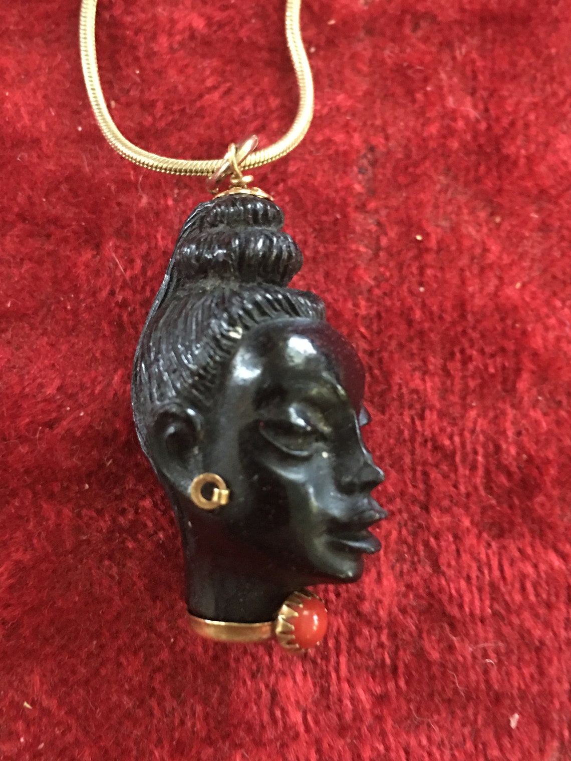 Africanfemale Head Pendant 18kt Chain in Black Ebony Wood and - Etsy