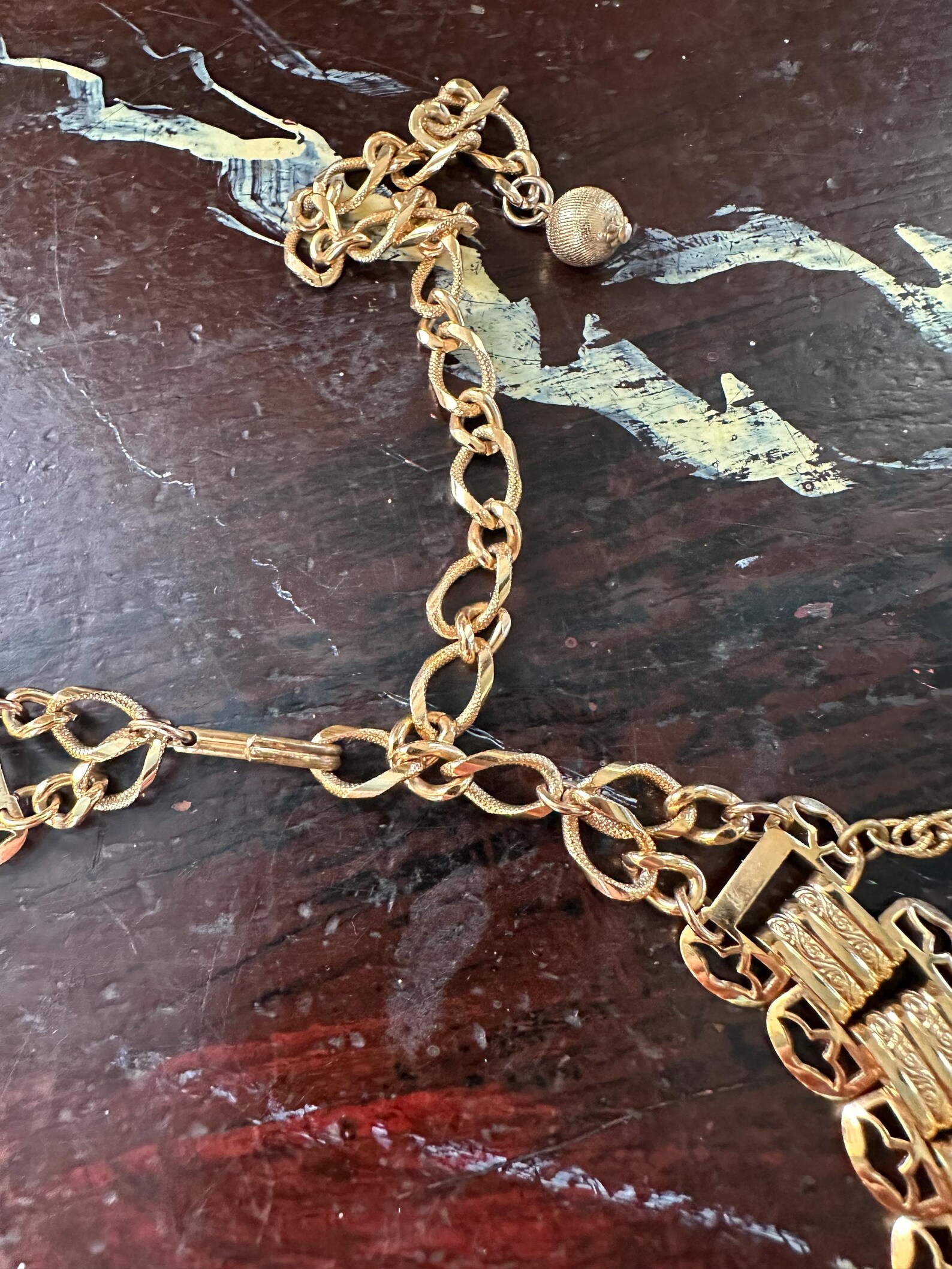 Gold Chain Drape 1960s Chocker or Nape Necklace With Stamped Segments ...