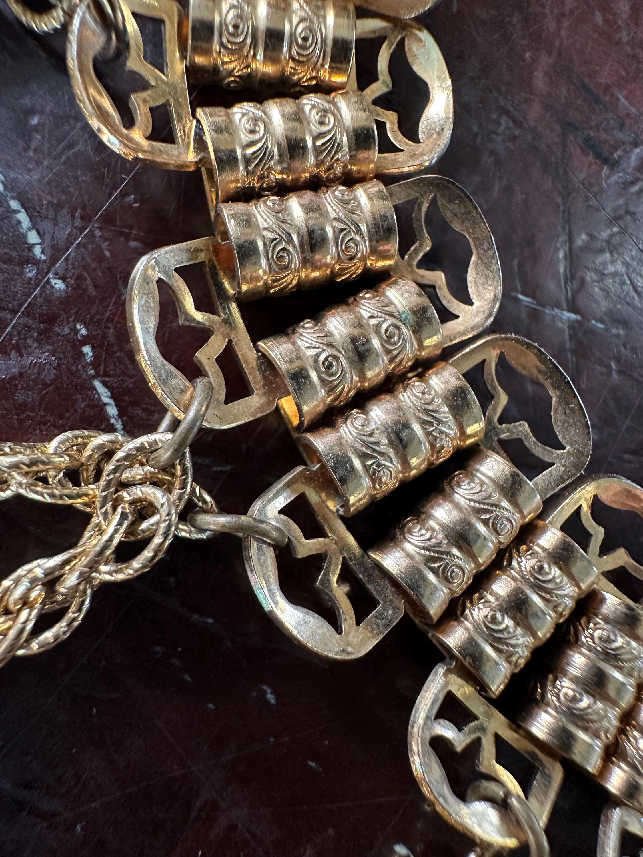 Gold Chain Drape 1960s Chocker or Nape Necklace With Stamped Segments ...