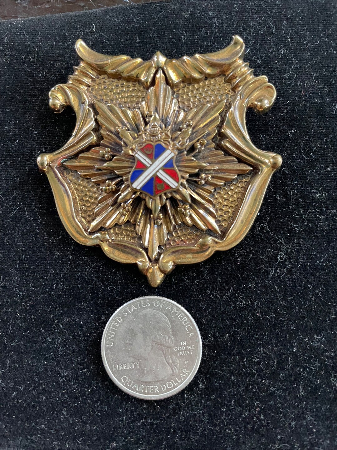 Heraldic Shield Brooch in Coat of Arms in Goldtone Metal With Enamel ...