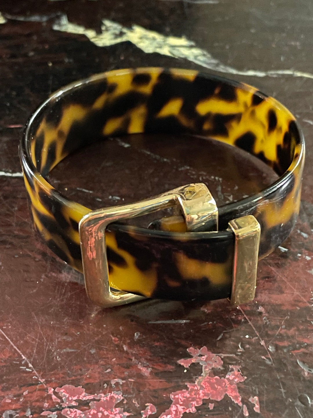 1990s Gold Buckle, Mock Tortoise Shell Bracelet in Great Condition - Etsy