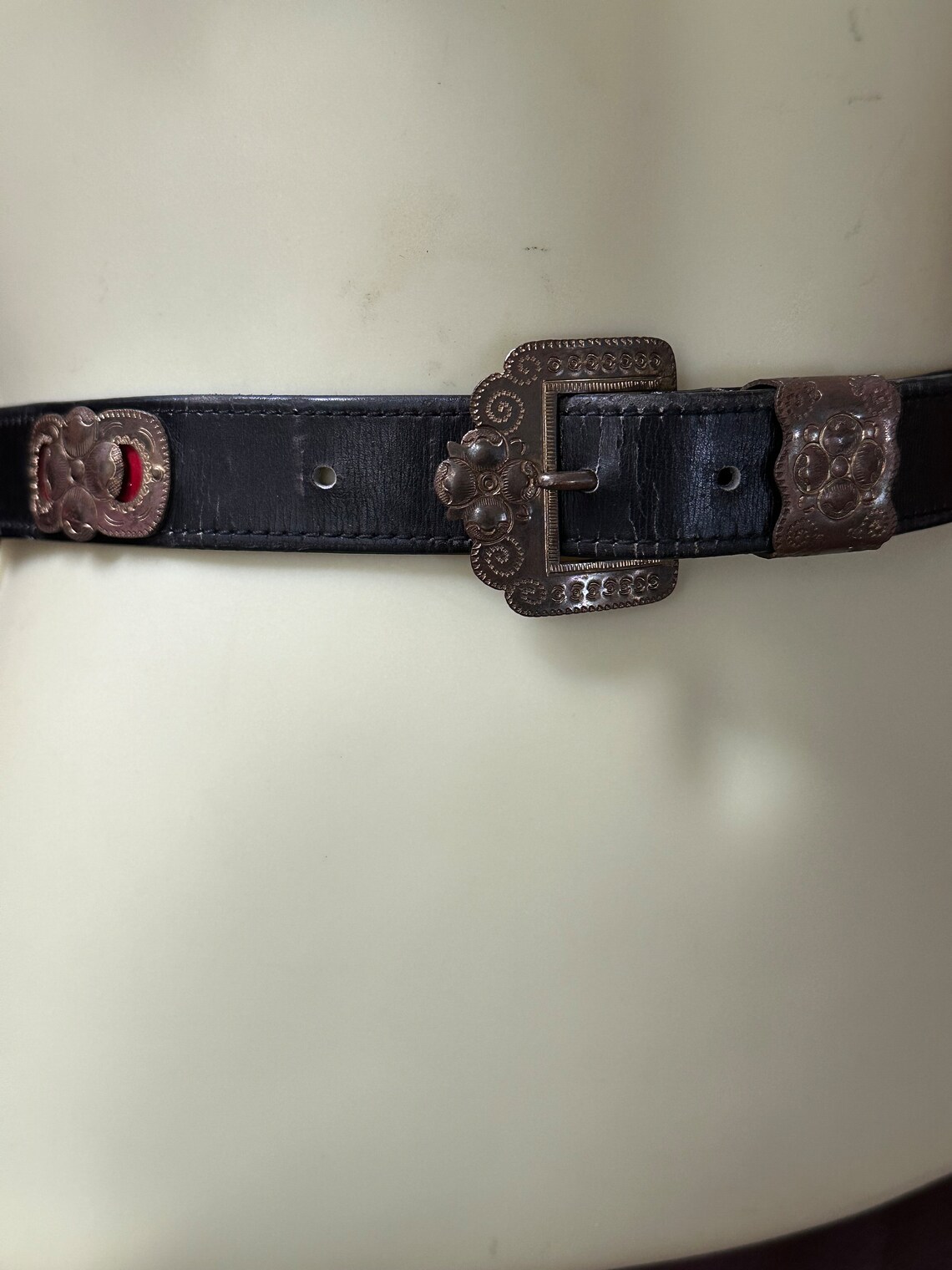 A Appenzeller,trachten Belt of Edelweiss Flowers Backed in Red Leather ...