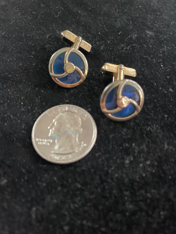 blue glass cufflinks swank silver tone large bold shi… - Gem