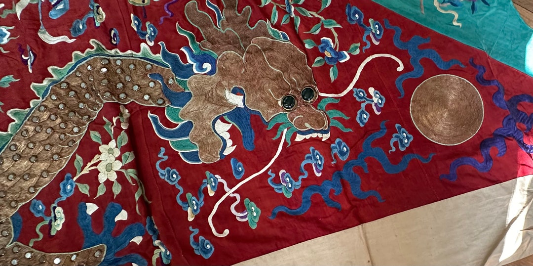 Chinese Qing Dynasty Imperial Palace or Opera Flag With Gold Bullion ...