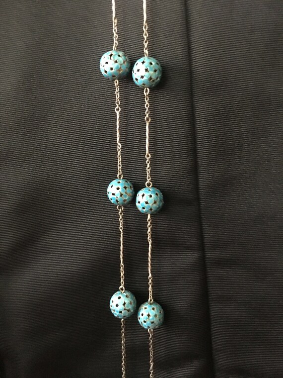Enamel pierced ball silver necklace circa 1920s proba… - Gem
