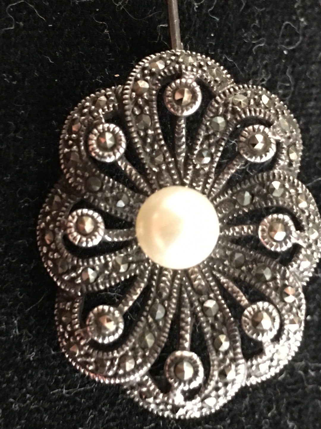 Sterling Marquesite Brooch ,circa 1980s With a Faux Pearl Center - Etsy