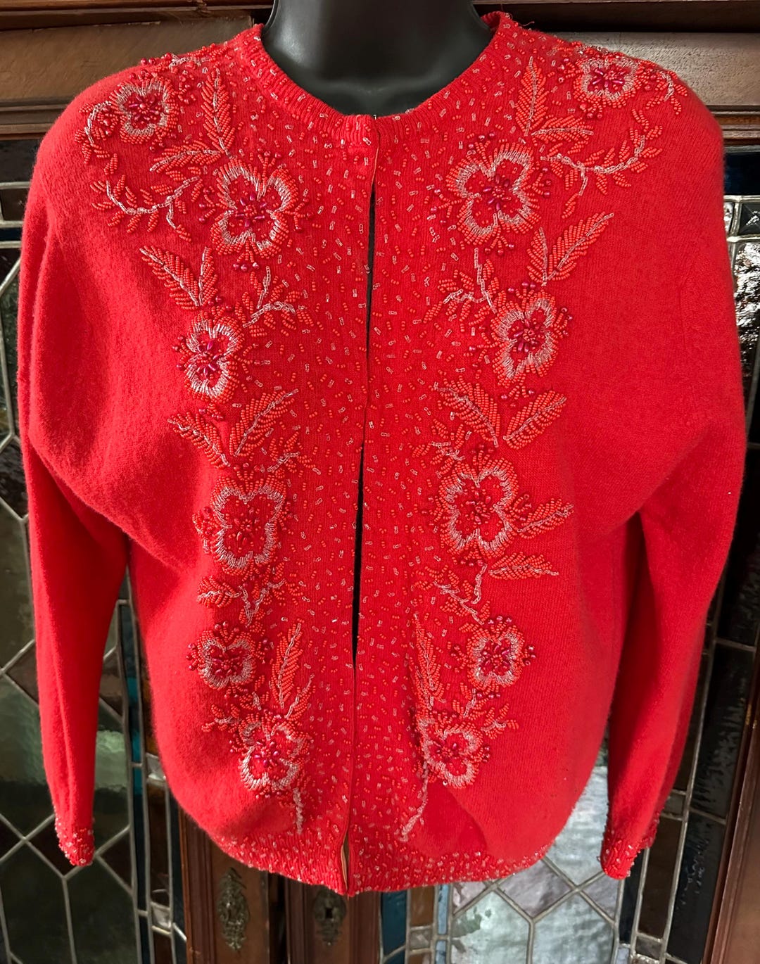 Red Angora and Wool Cardigan Circa 1950s in Red With Red and Silver ...